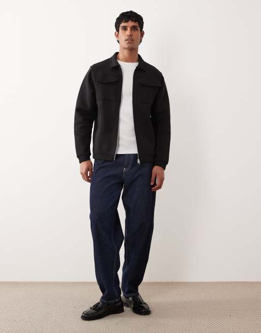 ASOS DESIGN heavyweight zip-up shacket in black scuba-style fabric | ASOS