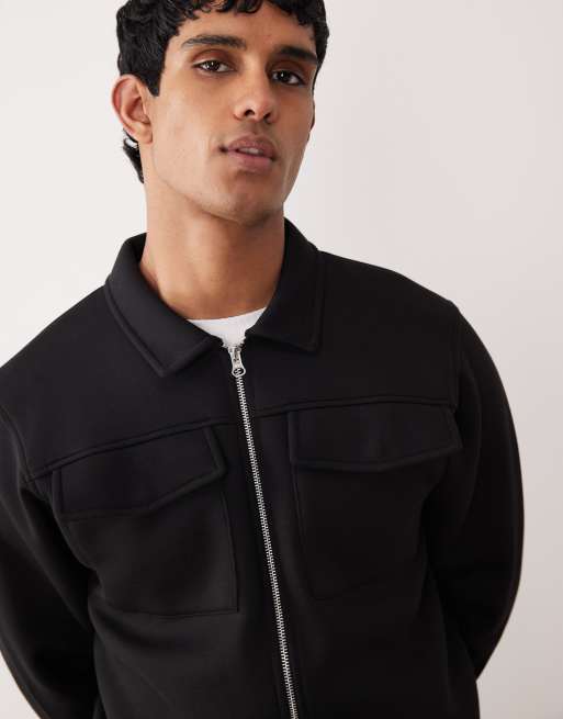 ASOS DESIGN heavyweight zip-up shacket in black scuba-style fabric | ASOS