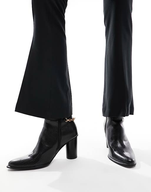 ASOS DESIGN heeled chelsea boots in black faux leather with ASOS DESIGN heeled chelsea boots in black faux leather with