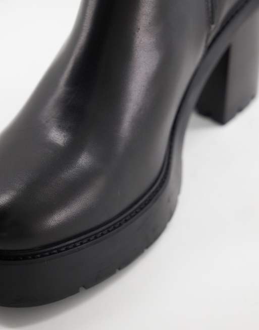 ASOS DESIGN heeled Chelsea boots in black leather platform sole | ASOS