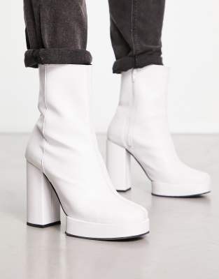 Asos Design Heeled Platform Chelsea Boot In White Faux Leather | ModeSens