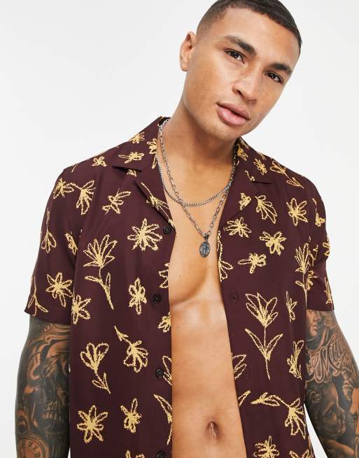 Asos Design Hemd In Regulärer Passform Mit Blumen Kritzelmuster In