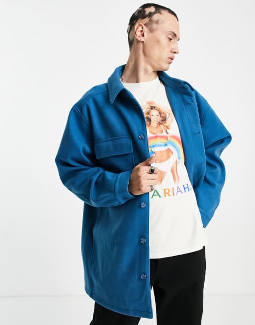 Asos Design Hemdjacke In Blauer Wolloptik Asos