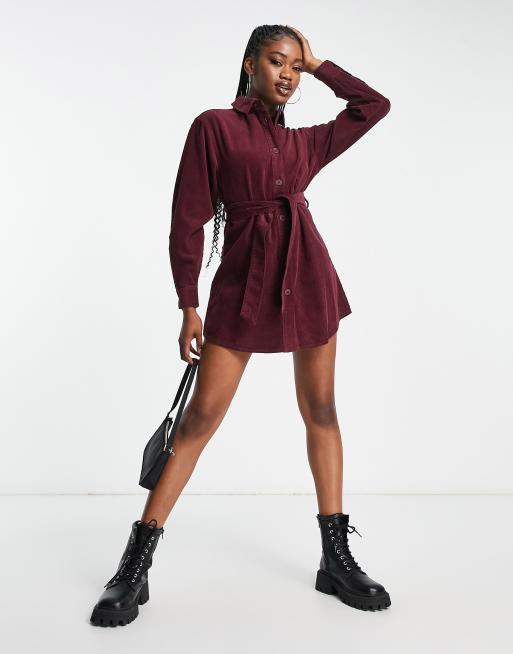Asos Design Hemdkleid Aus Cord In Kastanienbraun Mit Gürtel Asos