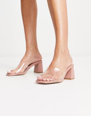 ASOS DESIGN Hero block heeled mules in clear | ASOS