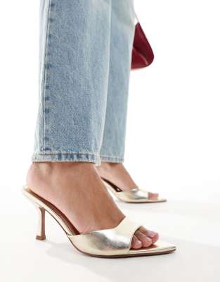 ASOS DESIGN Heyday pointed sole heeled mules in gold | ASOS