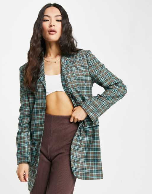 ASOS DESIGN high break point suit blazer in green and brown check | ASOS