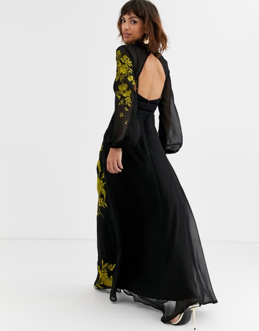 Asos Design High Neck Embroidered Maxi Dress Online