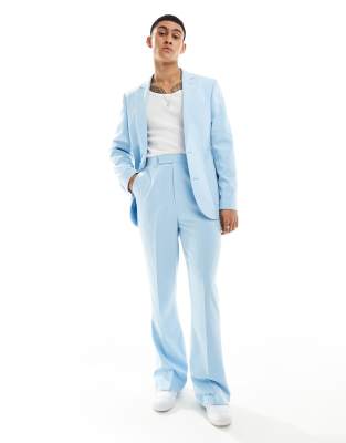 ASOS DESIGN high waist flare suit pants in cornflower blue | ASOS