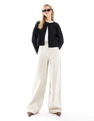 ASOS DESIGN high waisted wide leg jeans with cinch in neutral | ASOS