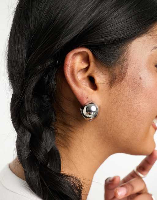 ASOS DESIGN hinge hoop earrings with sphere design in silver tone | ASOS