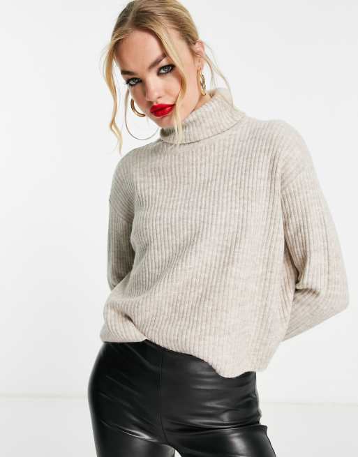 ASOS DESIGN – Hochgeschlossener Pullover in Taupe mit kastigem Schnitt ...