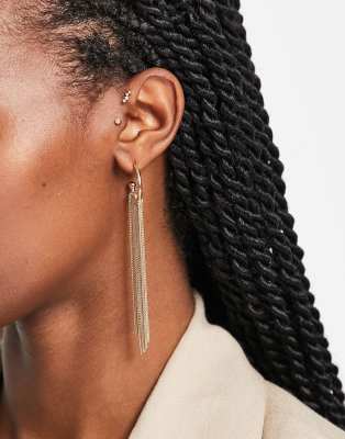 ASOS DESIGN hoop earrings with chain fringe detail in gold tone | ASOS