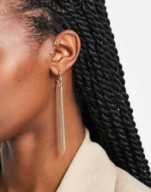 ASOS DESIGN hoop earrings with chain fringe detail in gold tone | ASOS