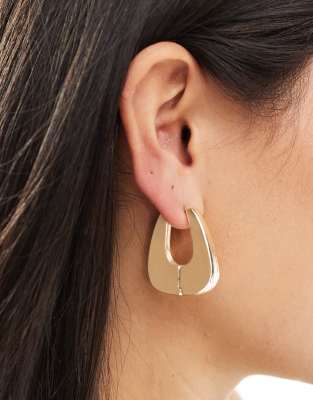 ASOS DESIGN hoop earrings with clicker squared off detail in gold tone ...