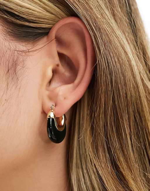 ASOS DESIGN hoop earrings with semi precious style stone in gold tone ...