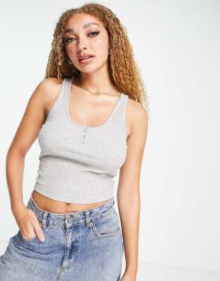 ASOS DESIGN Hourglass button front tank top in gray heather | ASOS