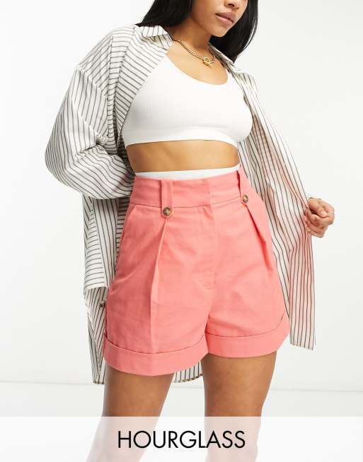 Asos Design Hourglass Mom Shorts Mit Leinenanteil In Koralle Und