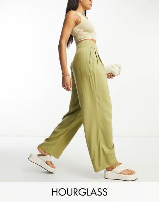 ASOS DESIGN Hourglass seamed waist trouser with linen in olive | ASOS