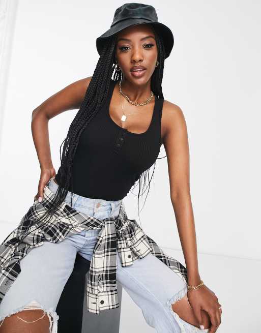 Asos Design Hourglass Trägertop In Schwarz Mit Knopfleiste Asos