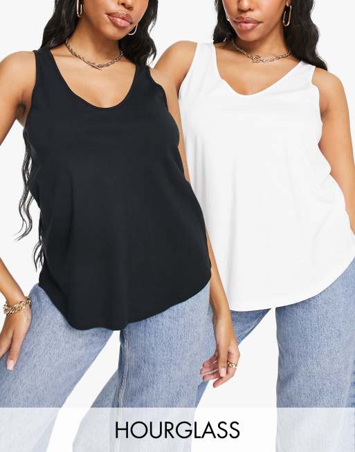 Asos Design Hourglass Ultimate Vest With Scoop Neck In Cotton In 2 Pack