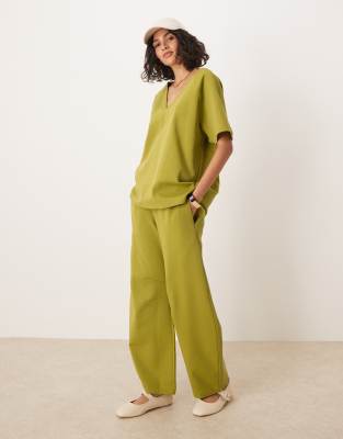 ASOS DESIGN interlock barrel leg jogger co-ord in khaki | ASOS