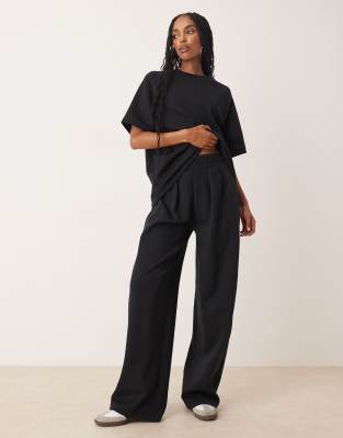 ASOS DESIGN interlock super wide leg pants in black | ASOS