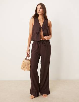 ASOS DESIGN – Ivy – Strandset aus Leinenmix in Braun | ASOS