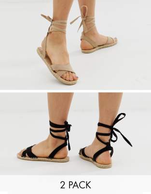 ASOS DESIGN – Jala – Flache Espadrille-Sandalen, Doppelpack | ASOS
