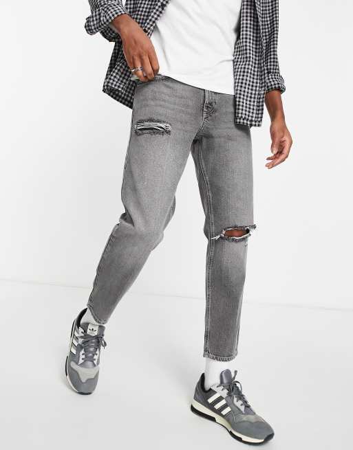 Asos Design Jean Classique Rigide Avec Déchirures Aux Genoux Noir