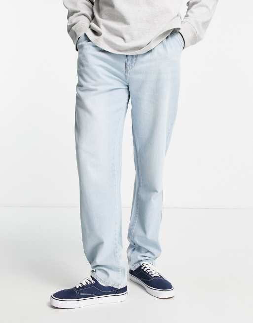 Asos Design Jean Droit Ample à Pinces Bleu Clair Délavé Asos