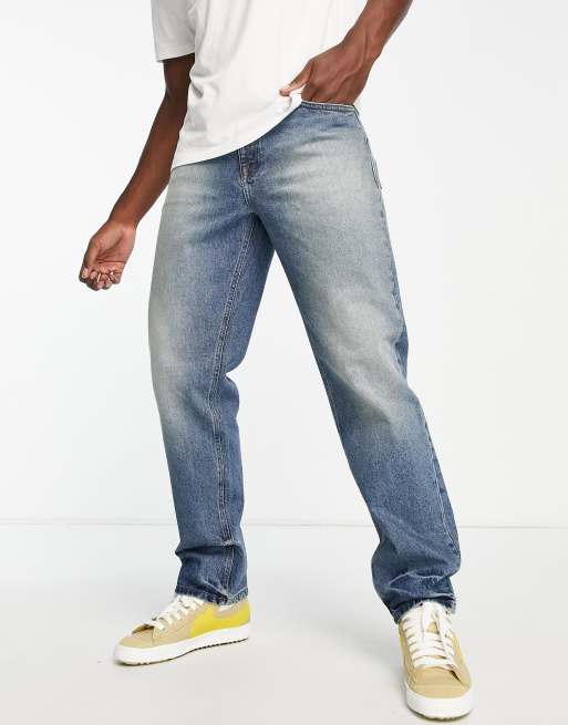Asos Design Jean Droit Ample Bleu Délavé Foncé Asos
