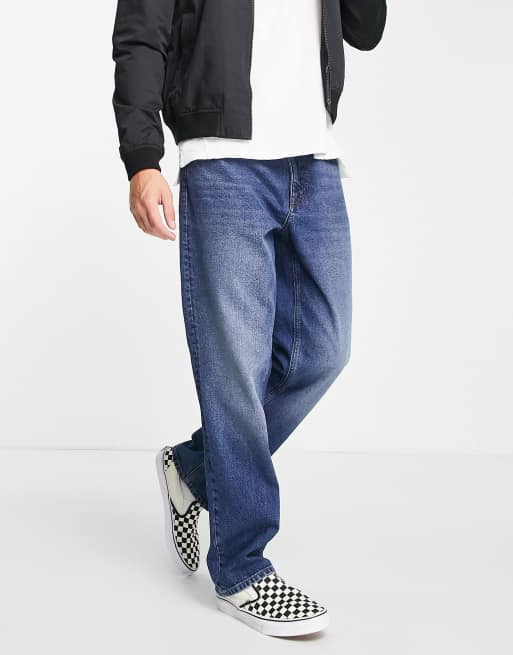 Asos Design Jean Droit Ample Bleu Délavé Foncé Asos