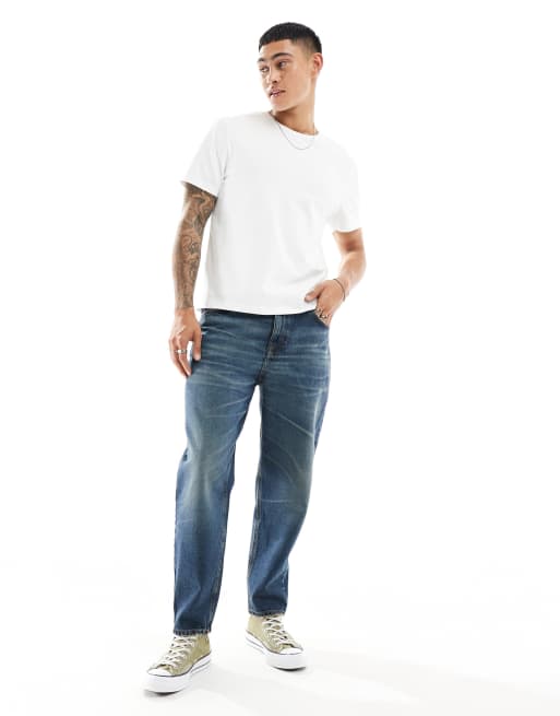 Asos Design Jean Fuselé Bleu Délavé Foncé Asos