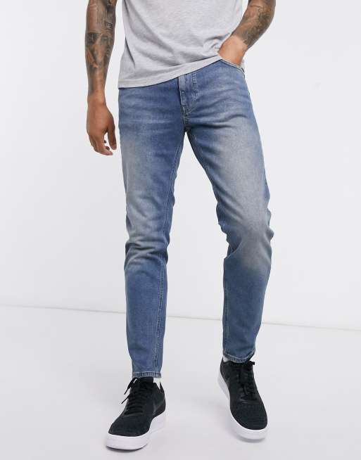Asos Design Jean Fuselé Stretch Bleu Délavé Moyen Asos