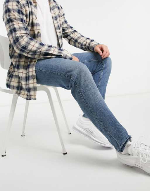 Asos Design Jean Fuselé Stretch Délavage Moyen Teinté Effet Vintage