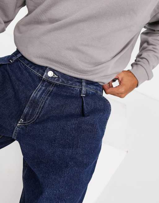 Asos Design Jean Rigide Classique à Pinces Bleu Délavé Moyen Asos