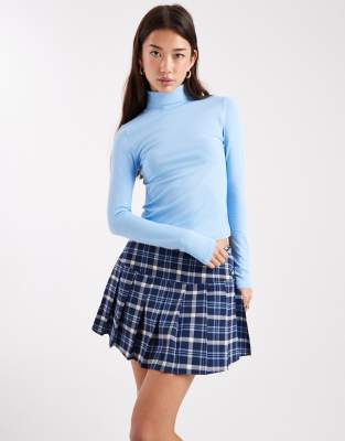 ASOS DESIGN jersey long sleeve roll neck top in light blue | ASOS