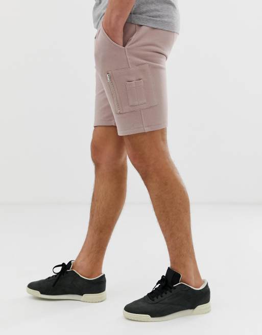 ASOS DESIGN jersey skinny shorts with MA1 pocket in pink | ASOS