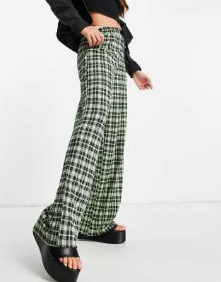 ASOS DESIGN jersey suit wide track pant in neon check | ASOS