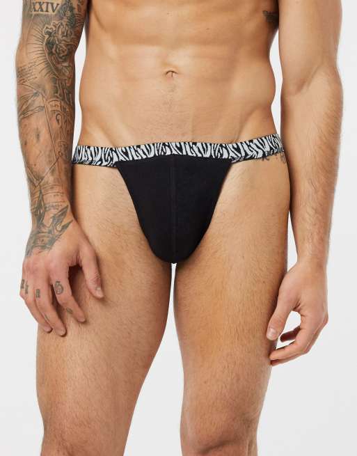 Asos Design Jock Strap In Black Organic Cotton With Zebra Waistband Asos