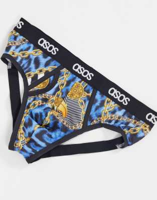 Asos Design Jock Strap With Baroque Print And Branded Waistband-multi ...