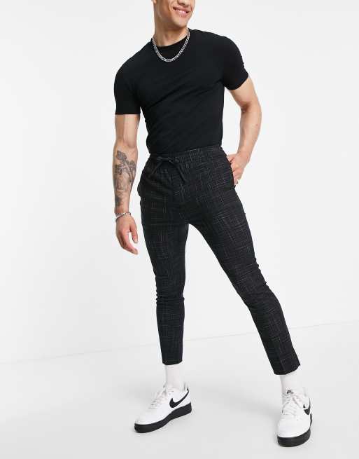 Asos Design Jogger Fuselé Habillé En Lin à Effet Hachuré Noir Asos