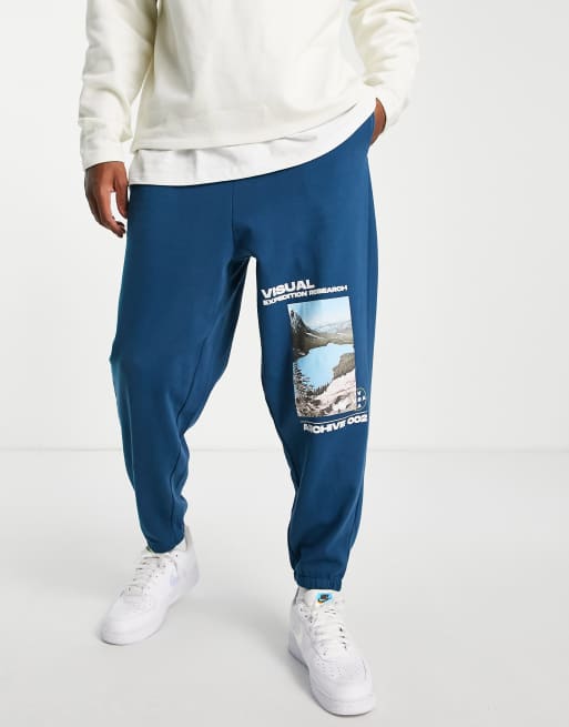 Asos Design Jogger Oversize Densemble Avec Imprimé Montagnes Bleu