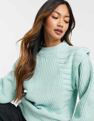 ASOS DESIGN jumper in mixed rib with shoulder detail in green | ASOS