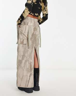 ASOS DESIGN - Jupe cargo ultra longue effet tie-dye - Marron délavé | ASOS