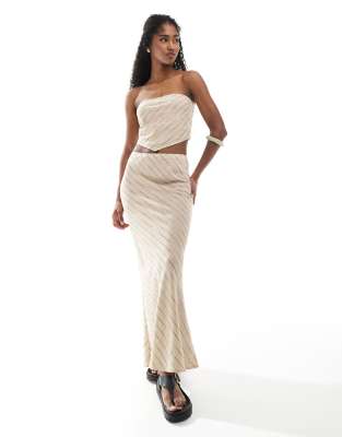 ASOS DESIGN - Jupe d'ensemble longue coupée en biais en aspect lin rayé - Naturel | ASOS