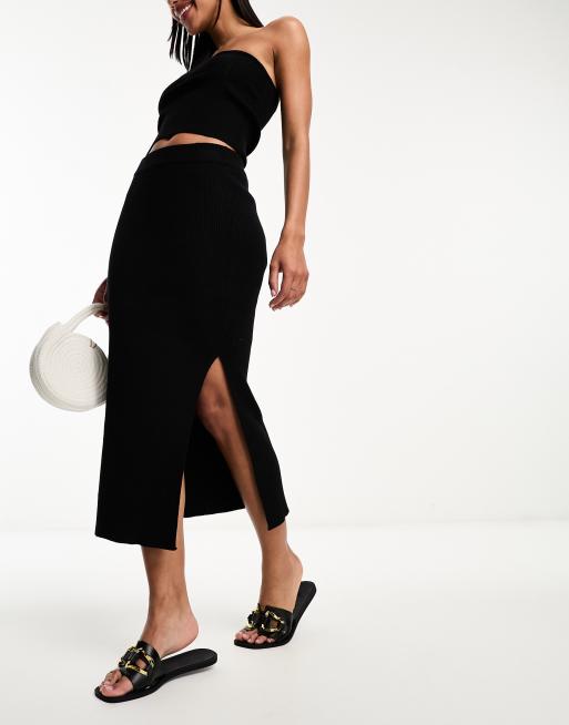 ASOS DESIGN - Jupe d'ensemble longueur mollet en maille côtelée - Noir | ASOS
