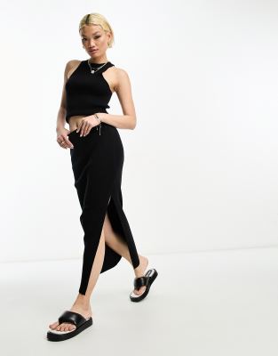 ASOS DESIGN - Jupe d'ensemble longueur mollet en maille côtelée - Noir | ASOS