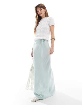 ASOS DESIGN - Jupe longue coupée en biais en lin mélangé - Pistache | ASOS